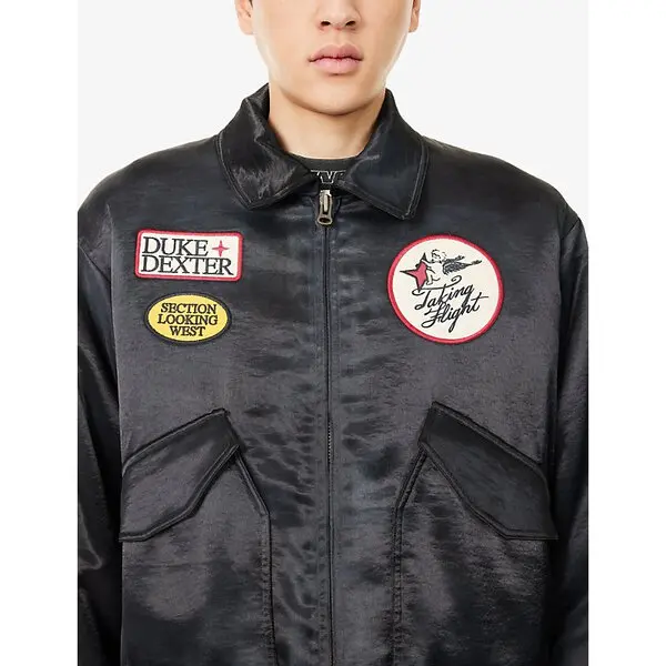 DUKE + DEXTER Multi-patch Satin Bomber Jacket