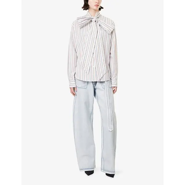 Acne Studios Striped Tie-collar Cotton-poplin Shirt