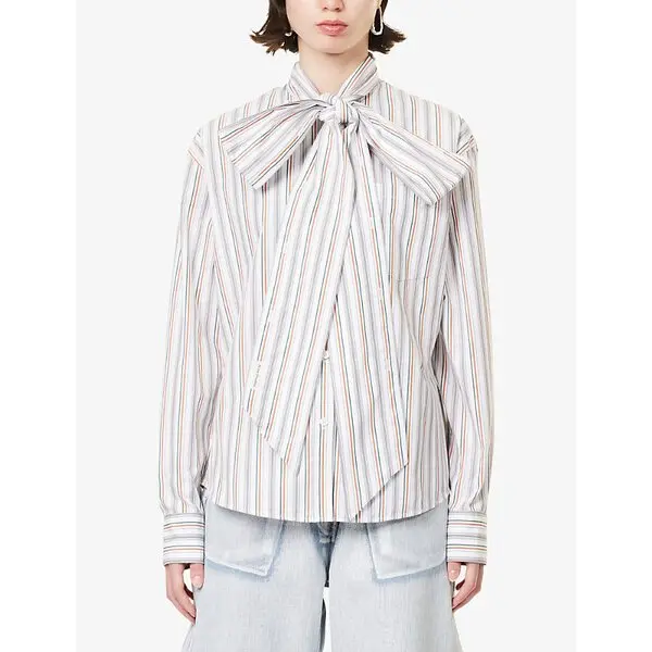 Acne Studios Striped Tie-collar Cotton-poplin Shirt
