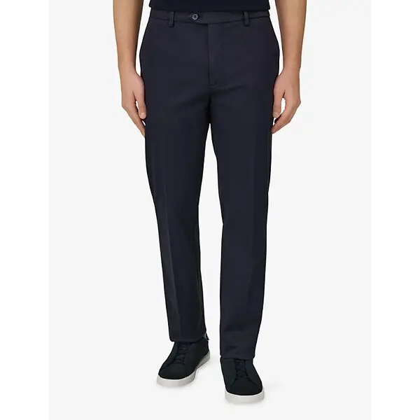 Boggi Milano Tapered-leg Mid-rise Cotton-blend Trousers - Navy Blue