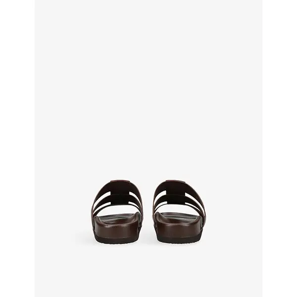 Valentino Garavani Studshield Vlogo Leather Flat Sandals - Dark Brown