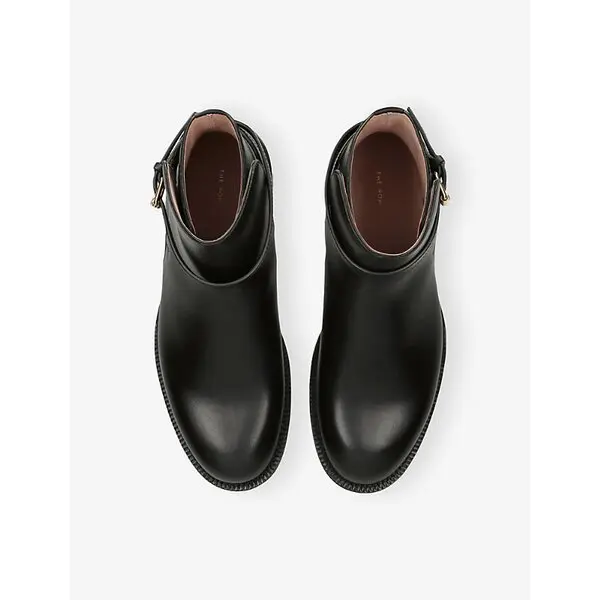 THE ROW Nobilis Buckle Leather Ankle Boots - Black