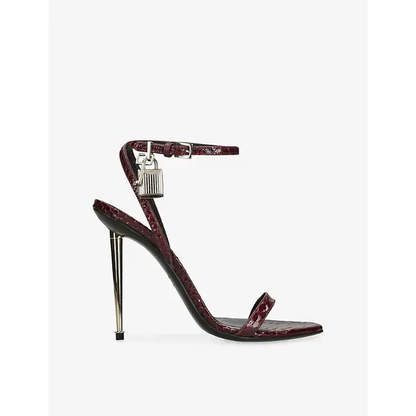TOM FORD Padlock 105 Leather Heeled Sandals - Red/dark