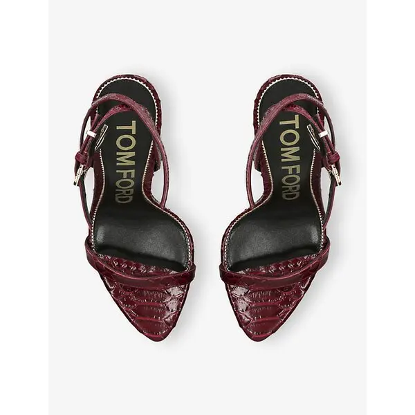 TOM FORD Padlock 105 Leather Heeled Sandals - Red/dark