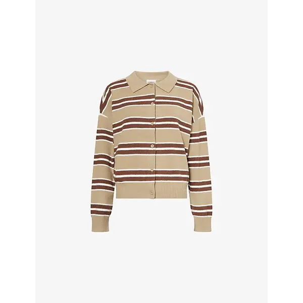 ADANOLA Collared Striped Knitted Cardigan