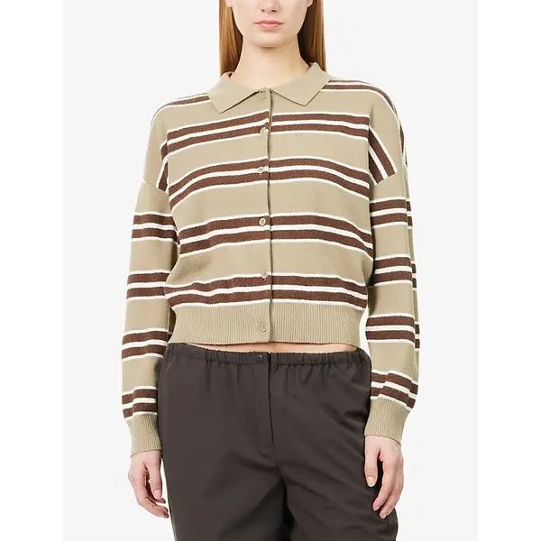 ADANOLA Collared Striped Knitted Cardigan