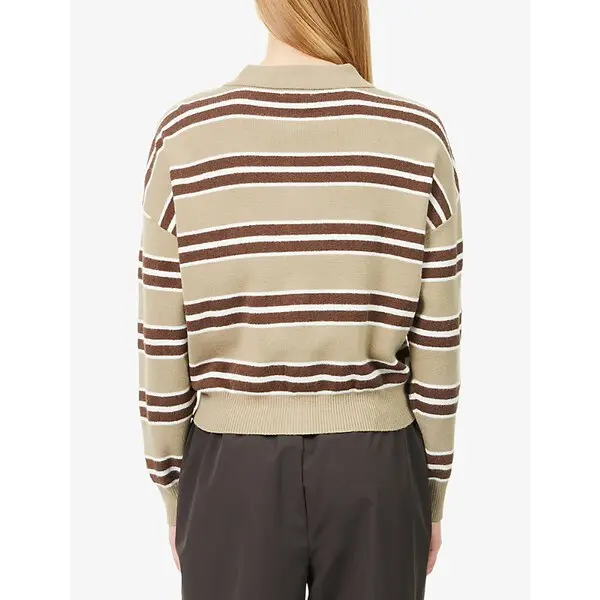 ADANOLA Collared Striped Knitted Cardigan