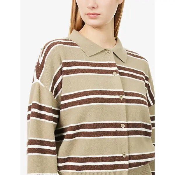 ADANOLA Collared Striped Knitted Cardigan