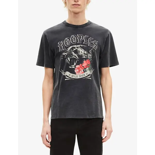 The Kooples Panther-print Washed Cotton-jersey T-shirt