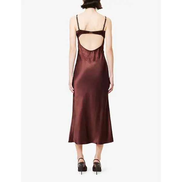 Anna October Satin Midi Dress With Scoop Back - Brown | Editorialist