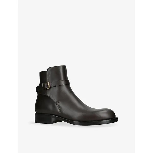 THE ROW Nobilis Buckle Leather Ankle Boots - Dark Brown