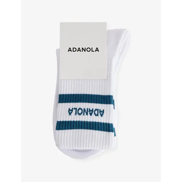 ADANOLA Sports Stripe Cotton-blend Crew Socks - White/teal