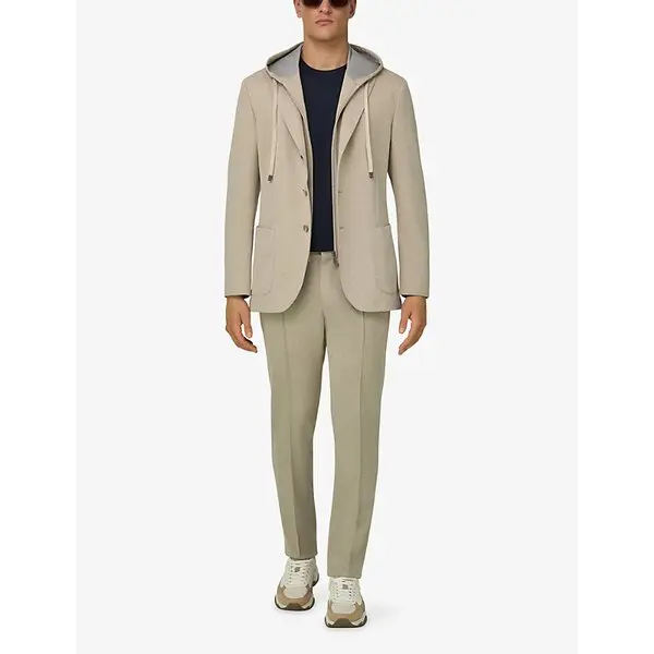 Boggi Milano Madison Removable-hood Stretch-jersey Jacket - Beige