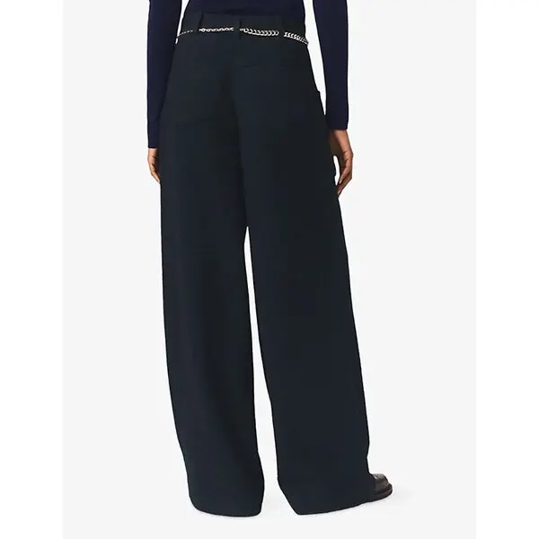 Maje Wide-leg Tweed Trousers With Chain Belt