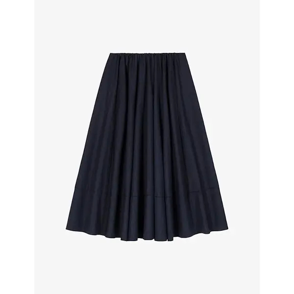 Maje Pleated Elasticated-waist Wool-blend Midi Skirt
