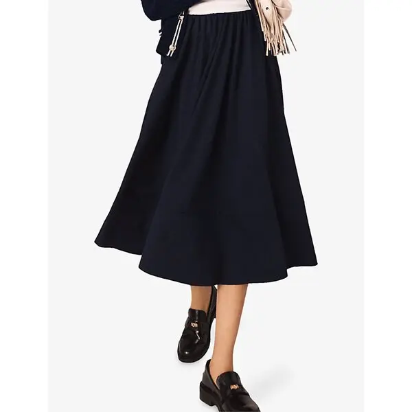 Maje Pleated Elasticated-waist Wool-blend Midi Skirt