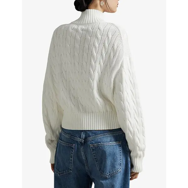 Polo Ralph Lauren Funnel-neck Cable-knit Cotton Jumper - White