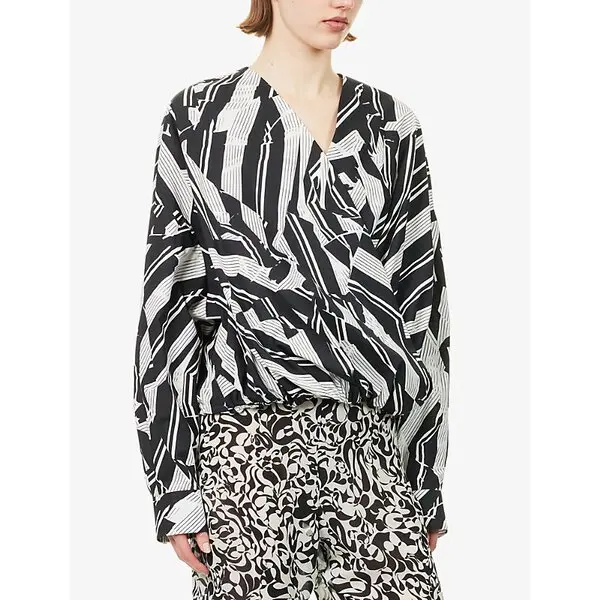 Dries Van Noten Printed Wrap-front Cotton Shirt