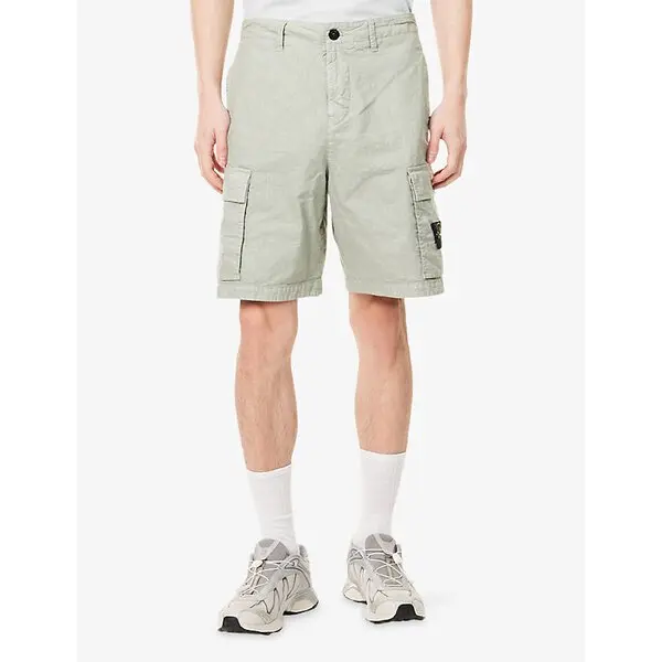 Stone Island Panama Patch-pocket Woven Cargo Shorts