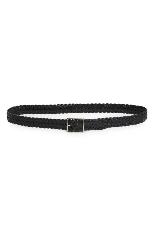 NILI LOTAN Nicola Braided Leather Belt - Black W/shiny Silver Buckle