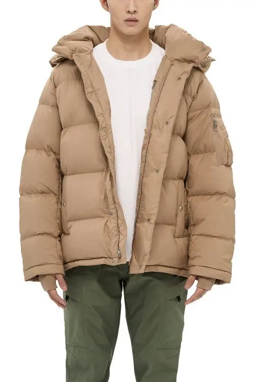 ALPHA STYLE Detachable Hood Puffer - Beige