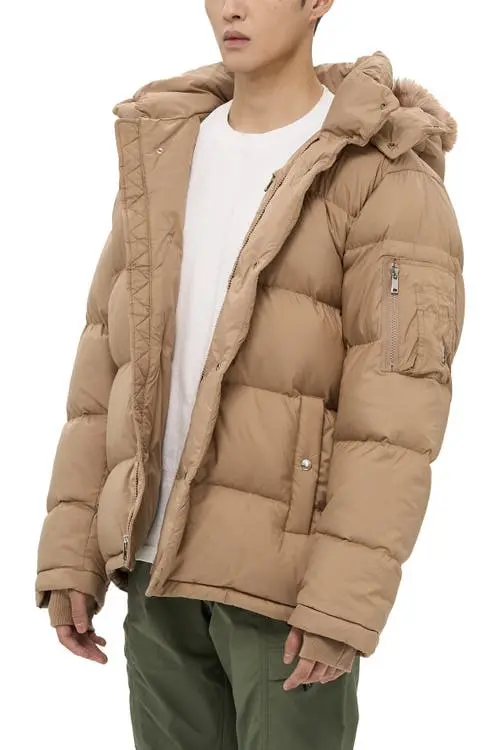 ALPHA STYLE Detachable Hood Puffer - Beige