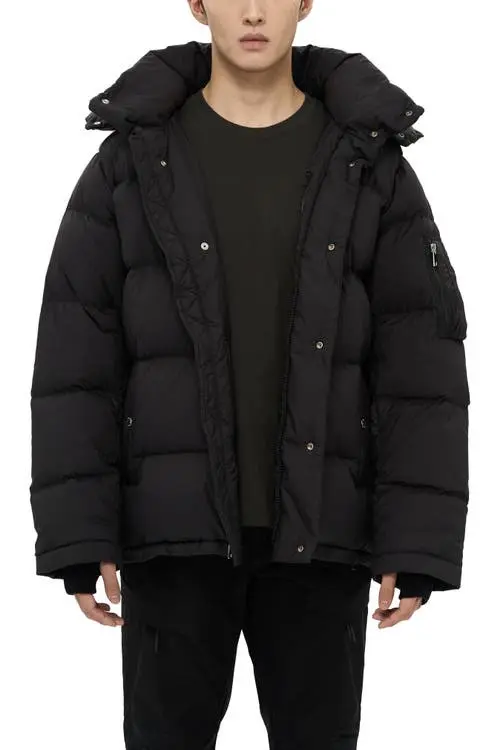 ALPHA STYLE Detachable Hood Puffer - Black