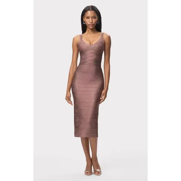 Herve Leger Indi Foil Print Bandage Dress - Biscotti