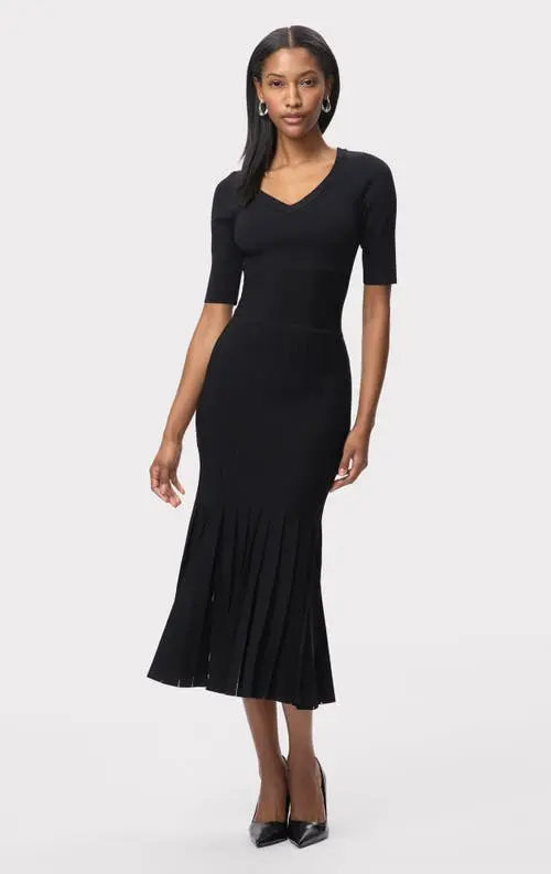 Herve Leger Demi Fit & Flare Rib Knit Midi Dress