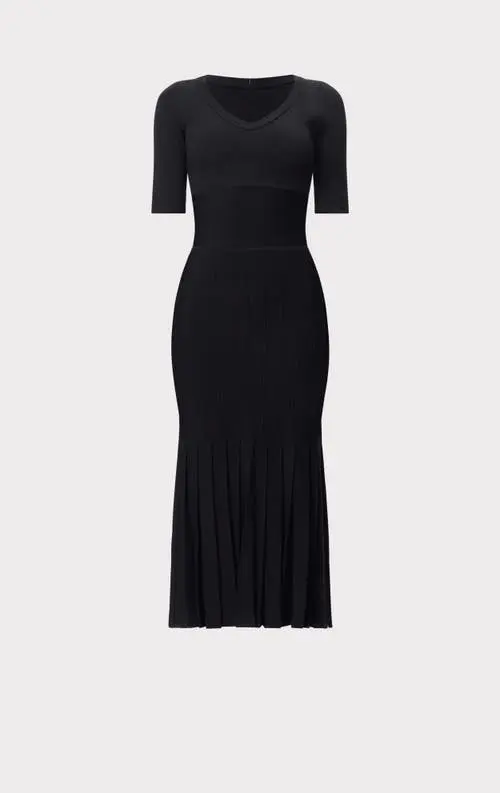 Herve Leger Demi Fit & Flare Rib Knit Midi Dress