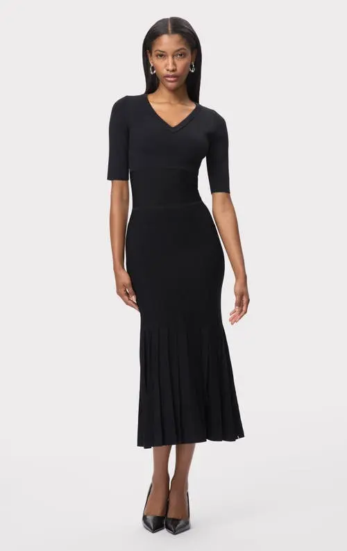 Herve Leger Demi Fit & Flare Rib Knit Midi Dress