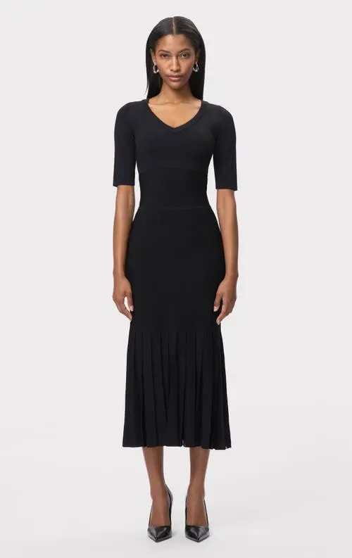 Herve Leger Demi Fit & Flare Rib Knit Midi Dress
