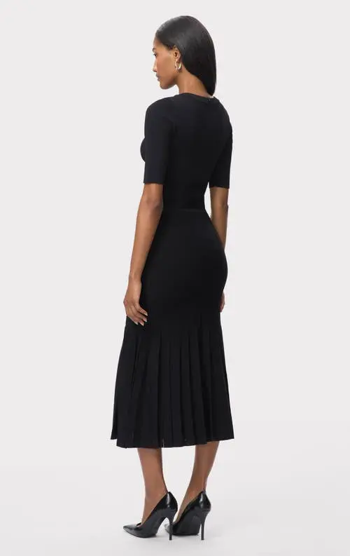 Herve Leger Demi Fit & Flare Rib Knit Midi Dress