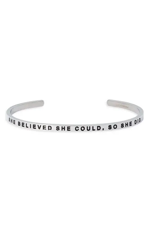 MANTRABAND Mantra "she Believed She Could" Adjustable Stainless Steel Cuff Bracelet