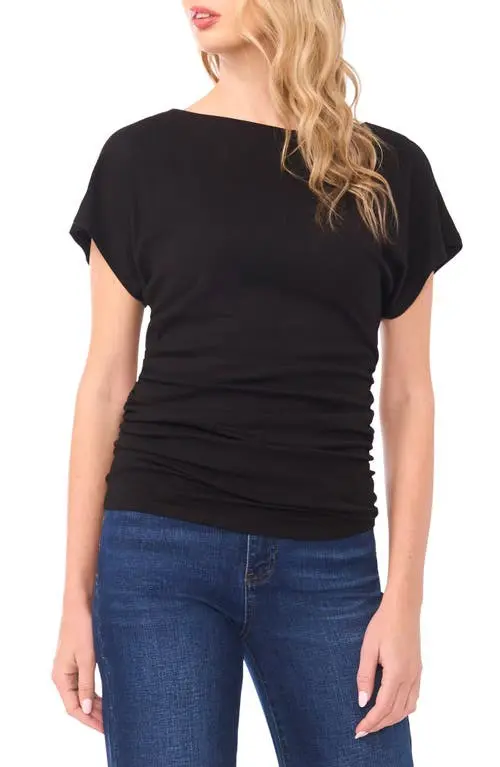 Halogen Shirred Dolman Short Sleeve Ponte Top - Rich Black
