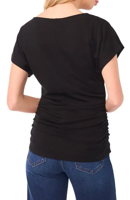 Halogen Shirred Dolman Short Sleeve Ponte Top - Rich Black