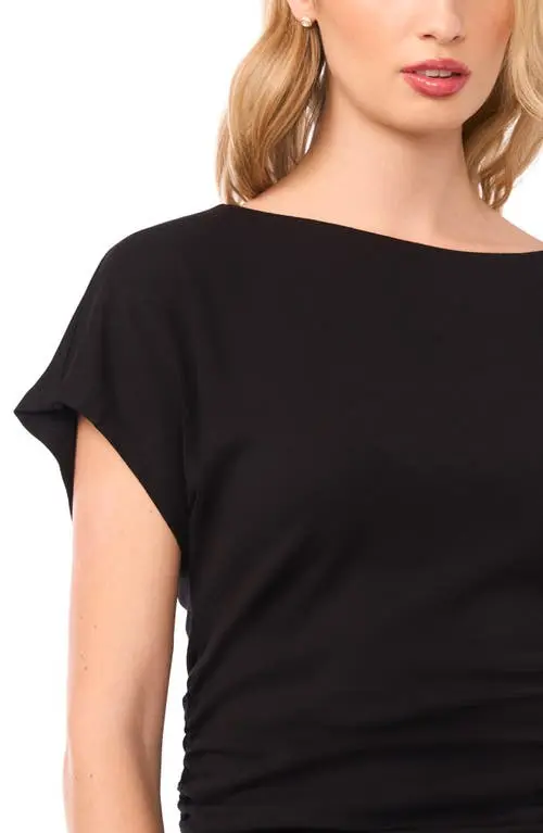 Halogen Shirred Dolman Short Sleeve Ponte Top - Rich Black