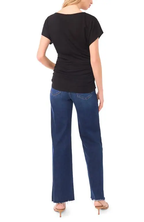 Halogen Shirred Dolman Short Sleeve Ponte Top - Rich Black