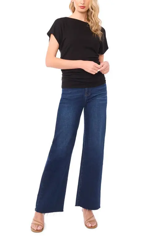 Halogen Shirred Dolman Short Sleeve Ponte Top - Rich Black