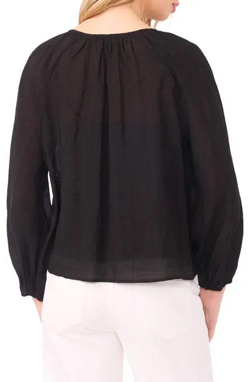 Halogen Tie Neck Ruffle Long Sleeve Top - Rich Black