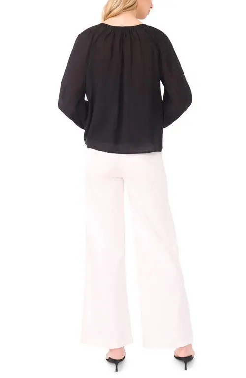 Halogen Tie Neck Ruffle Long Sleeve Top - Rich Black