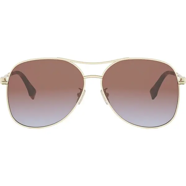 Fendi 61mm Gradient Pilot Sunglasses - Shiny Endura Gold/bordeaux