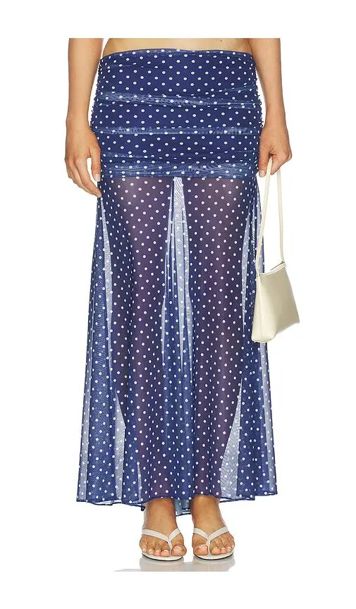 Amanda Uprichard Leo Skirt Polka Dot Mesh - Navy