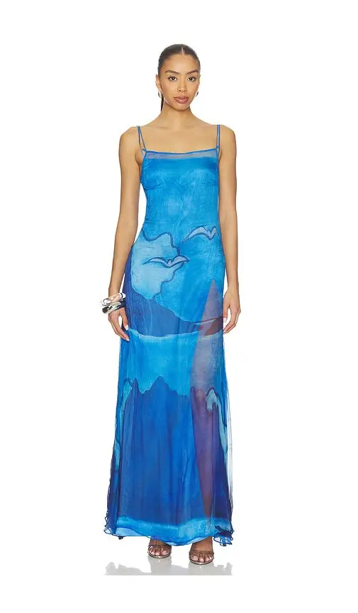 DONDE ESTEBAN Es Vedra Long Silk Dress - Blue