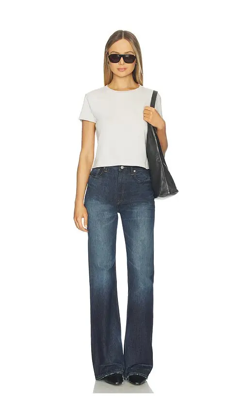 AGOLDE Adine Ribbed Hem Cotton T-shirt - Beige