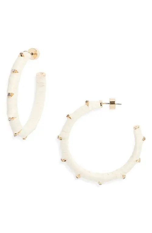 Nordstrom Crystal Accent Raffia Wrapped Hoop Earrings - Ivory- Clear- Gold