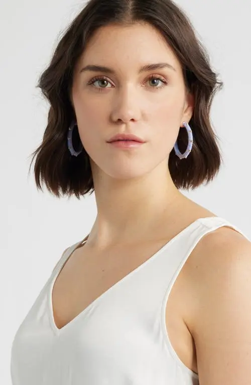 Nordstrom Crystal Accent Raffia Wrapped Hoop Earrings - Light Blue- Clear- Gold