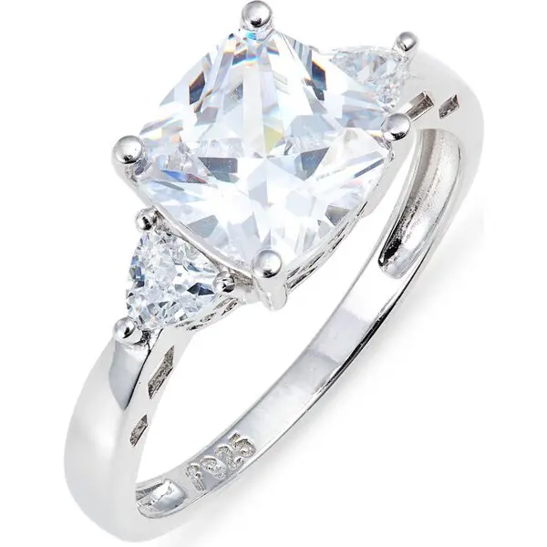 Nordstrom Cushion Cut Cubic Zirconia Three-stone Ring - Clear- Platinum Plated