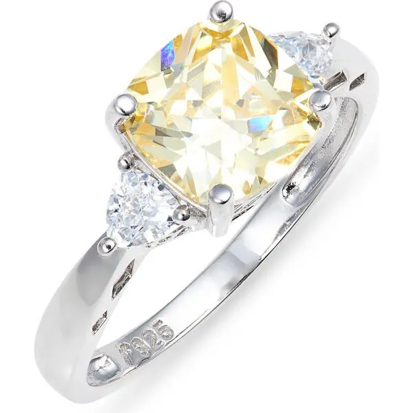 Nordstrom Cushion Cut Cubic Zirconia Three-stone Ring - Clear- Yellow- Platinum Plated