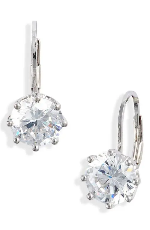 Nordstrom Round Cubic Zirconia Lever-back Drop Earrings - Clear- Platinum Plated